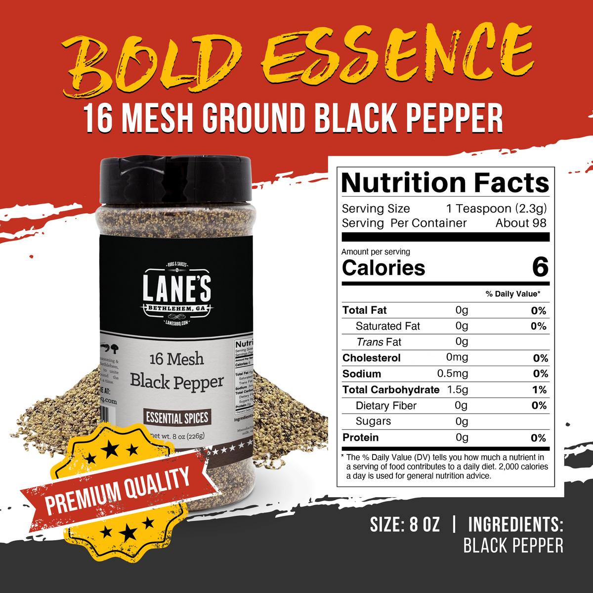 Lane's 16 Mesh Black Pepper | Coarse Ground Pepper | Lane's BBQ