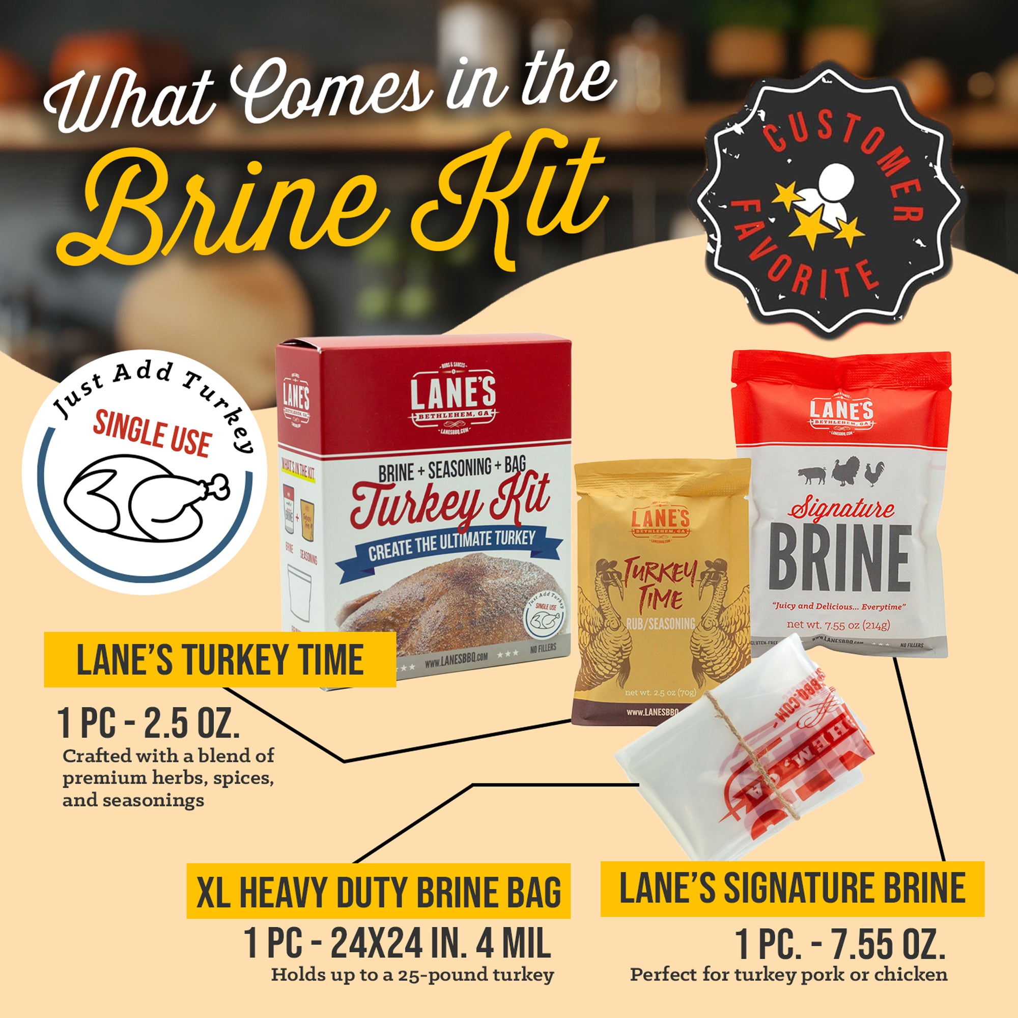 Lane's Turkey Brine Kit w/ Bag | Single-Use Turkey Kit